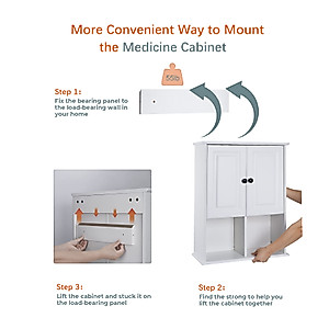 HAIOOU Bathroom Wall Cabinet with Motion Sensor LED Light, Wooden Medicine Cabinet Wall Mounted Cupboard, Over Toilet Storage Cabinet with Buffering Hinges and Adjustable Shelf - Modern White