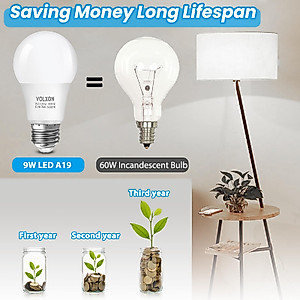 Volxon A19 LED Light Bulb, 9 Watt Equivalent 60 Watt Led Light Bulb, Bright Light Bulb 850LM, Non-Dimmable, Daylight White 5000K, Standard E26 Base, CRI 85+, No Flicker, ETL Listed, 4 Pack