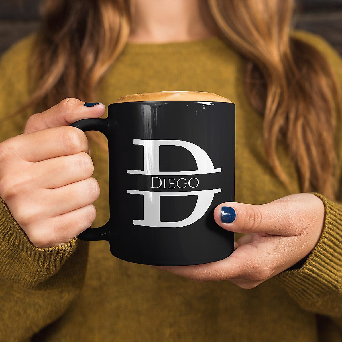 Personalized Monogram Coffee Mug, Initial Letter D Customized for Women Men Girls Boys Dads Moms Friends, Taza de Café Personalizada Con Monograma, Letra Inicial - Black Mug Letter D 11oz
