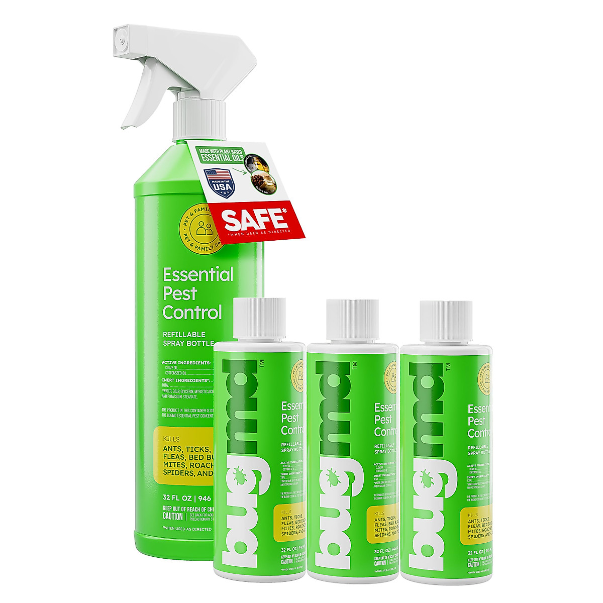 BugMD Ant Killer & Bug Spray Concentrate - Roach and Cockroach Killer Indoor, Spider & Flea Spray for Home, Fly and Insect Defense, Safe with Essential Oils, Plant-Powered, Pest Control Kit