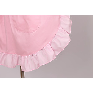 DONGYICS Waist Apron Cute Retro Vintage Half Apron Costumes Cooking Kitchen Ruffle Maid Apron with Pockets for Women (Pink)
