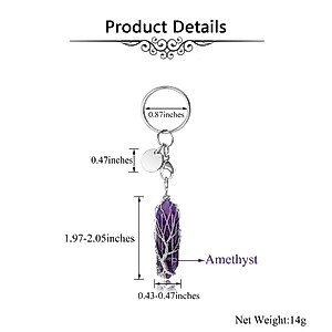 Amethyst Healing Crystal Tree Life Keychain Keyring for Women