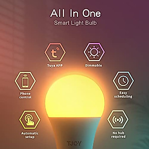 TJOY Alexa Smart Light Bulbs, WiFi Led Light Bulb Works with Alexa&Google Home, Dimmable RGB Color Changing 2700-6500K Smart App Control (2.4Ghz Only), A19 E26 9W (60W Equivalent) 800 Lumen, 6 Packs…