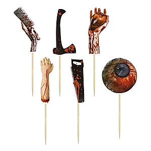 Gyufise 36Pcs Horror Halloween Cupcake Toppers Bloody Eyes Hand Vampire Zombie Party Knife Cake Topper Decorations for Halloween Horror Movie Theme Birthday Baby Shower Supplies