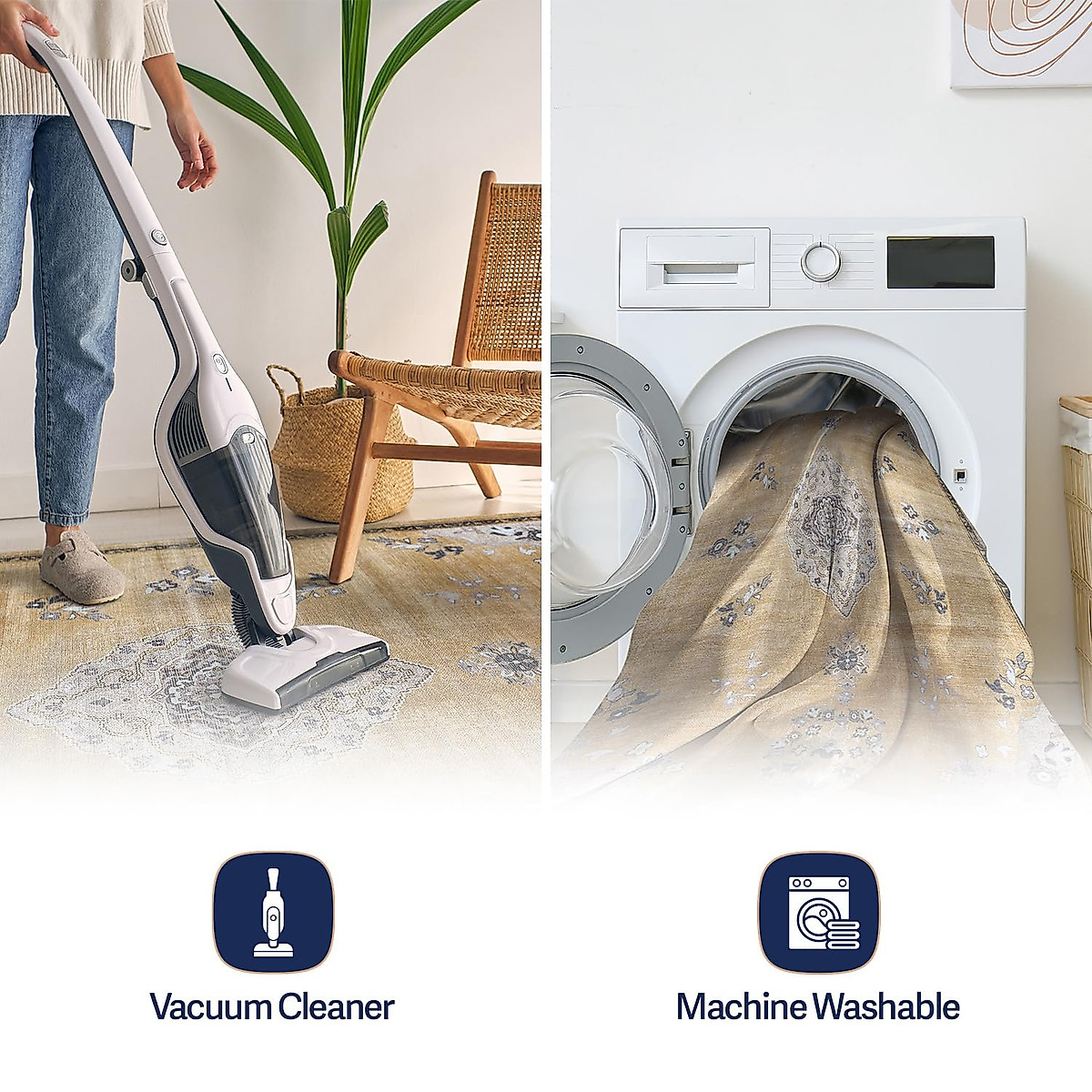 Beverly Rug Non Slip Rugs 8x10 Boho Medallion Floral Non Skid Rubber Backing Easy Silk Soft Area Rug for Living Room Easy to Clean Non Shedding Kitchen Bedroom Indoor Carpet (8 x 10 Yellow - Gray)