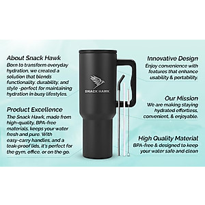 Snack hawk 40oz Insulated Stainless Steel Travel Coffee Tumbler with Handle and Straw | 100% Leak-Proof Mug | Car Cupholder Friendly | Perfect Water Cup Gift for Everyone
