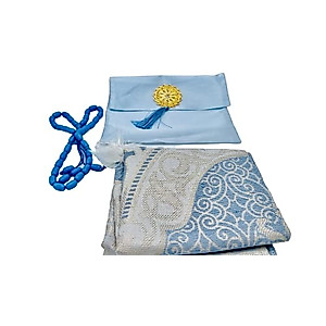 Islamic Prayer Mat, Turkish Prayer Rug with Pouch and Ornament Sealing, Portable Prayer Mat with Handy Pouch, Islamic Carpet Pad Ideal for Travelling (44"x26” with Free Tasbeeh) (Blue)