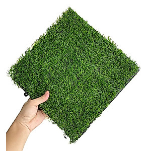 HOUSEBOOK, 9 Packs Artificial Grass Plastic Composite Interlocking Deck Tiles, Indoor/Outdoor, Patio, Balcony, Flooring, D.I.Y Decking, Outdoor, Artificial Grass Tiles, Wholesale Available, 12'x12'