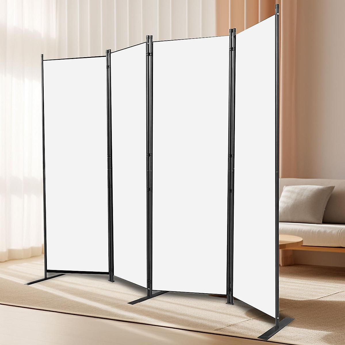 4 Panel Room Divider, Folding Privacy Screen Wall Divider for Room Separation, Freestanding Room Partitions for Home Office Dorm Decor 84”W×67”H, White