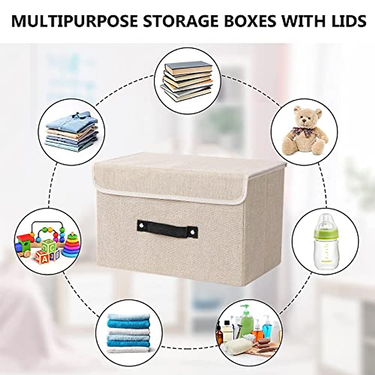 mee'life Foldable Storage Boxes with Lids 2 Pack Fabric Storage Bins with Lids, Closet Organizers for Clothes Storage, Room Organization, Office Storage, Toys - Beige