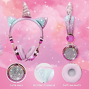 Kids Headphones, Snow Abonci Unicorn Wired Headset with Microphone Adjustable Headband, 3.5mm Jack and HD Sound Over Ear Headphones for School, Birthday, Party, Xmas, Unicorn Gifts