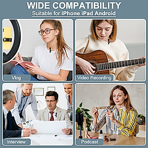 Wireless Microphone for iPhone iPad Android, (2 Mics & 2 Receivers) Plug-Play Wireless Lavalier Microphone for Video Recording, Auto-Sync Clip On Lapel Mic for Youtube/Facebook/TikTok/Interview/Vlog
