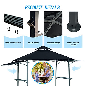 5x8 Outdoor Grill Gazebo BBQ Canopy, Double Tier BBQ Gazebo Grill Tent with Dual Side Retractable Awning, Shelves and Air Vent, BBQ Cabana Tent Canopy Shelter for Patio Party Backyard Picnic(Black)
