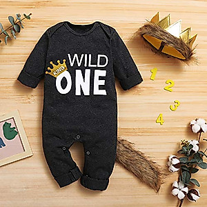 Baby Boy 1st Birthday Outfit Boy First Birthday Romper Wild One Birthday Outfits Boy (Dark Gray-Wild One Long, 12-18 Months)