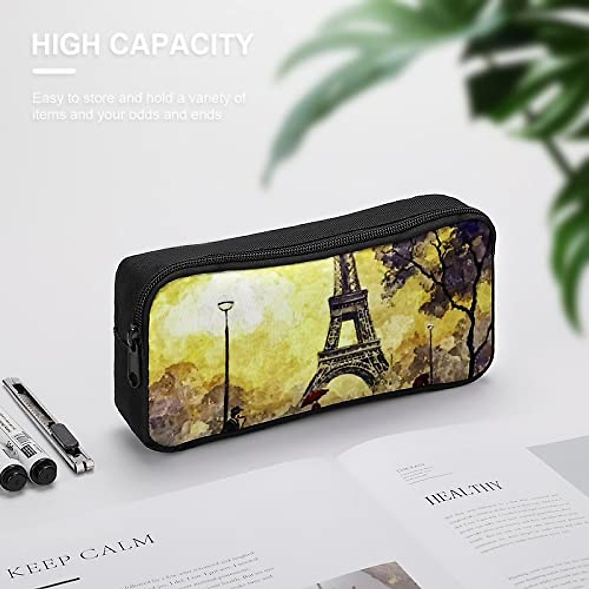 Oil Painting Paris Pencil Case Stationery Pen Pouch Portable Makeup Storage Bag Organizer Gift