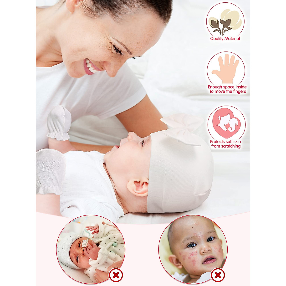 12 Pieces Newborn Baby Hats Mittens Set Bow Beanie Cap Cotton Glove for 0-6 Baby (Vivid Colors)