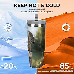 30oz Stainless Steel Insulated Tumbler with Flip Lid & Straw, Leakproof Travel Mug for Car, Cute Funny Rabbit Double Wall Vacuum Thermal Coffee Cup with Handle, Spill-Proof Design for Hot/Cold Drinks