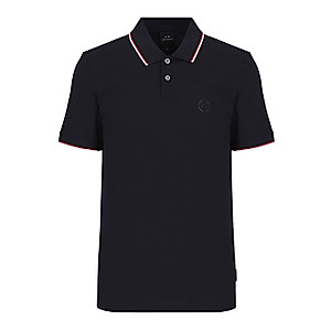 A|X ARMANI EXCHANGE mens Short Sleeve Jersey Knit Polo Shirt, Navy Blue, Medium US