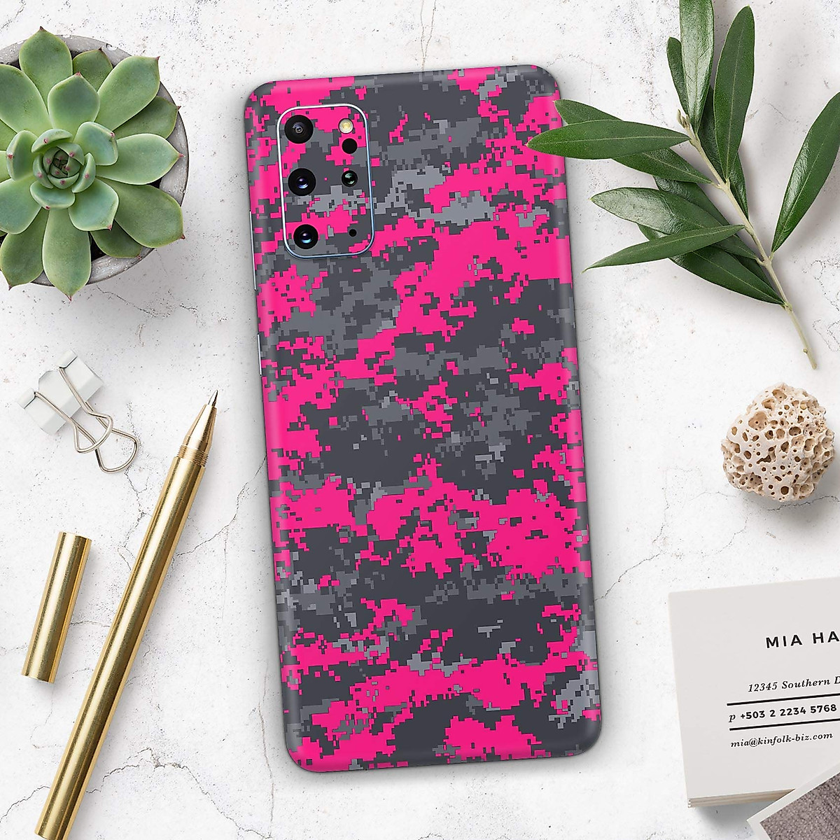 DesignSkinz Bright Pink V2 and Gray Digital Camouflage Protective Vinyl Decal Wrap Skin Cover Compatible with The Samsung Galaxy S20 (Screen Trim & Back Glass Skin)