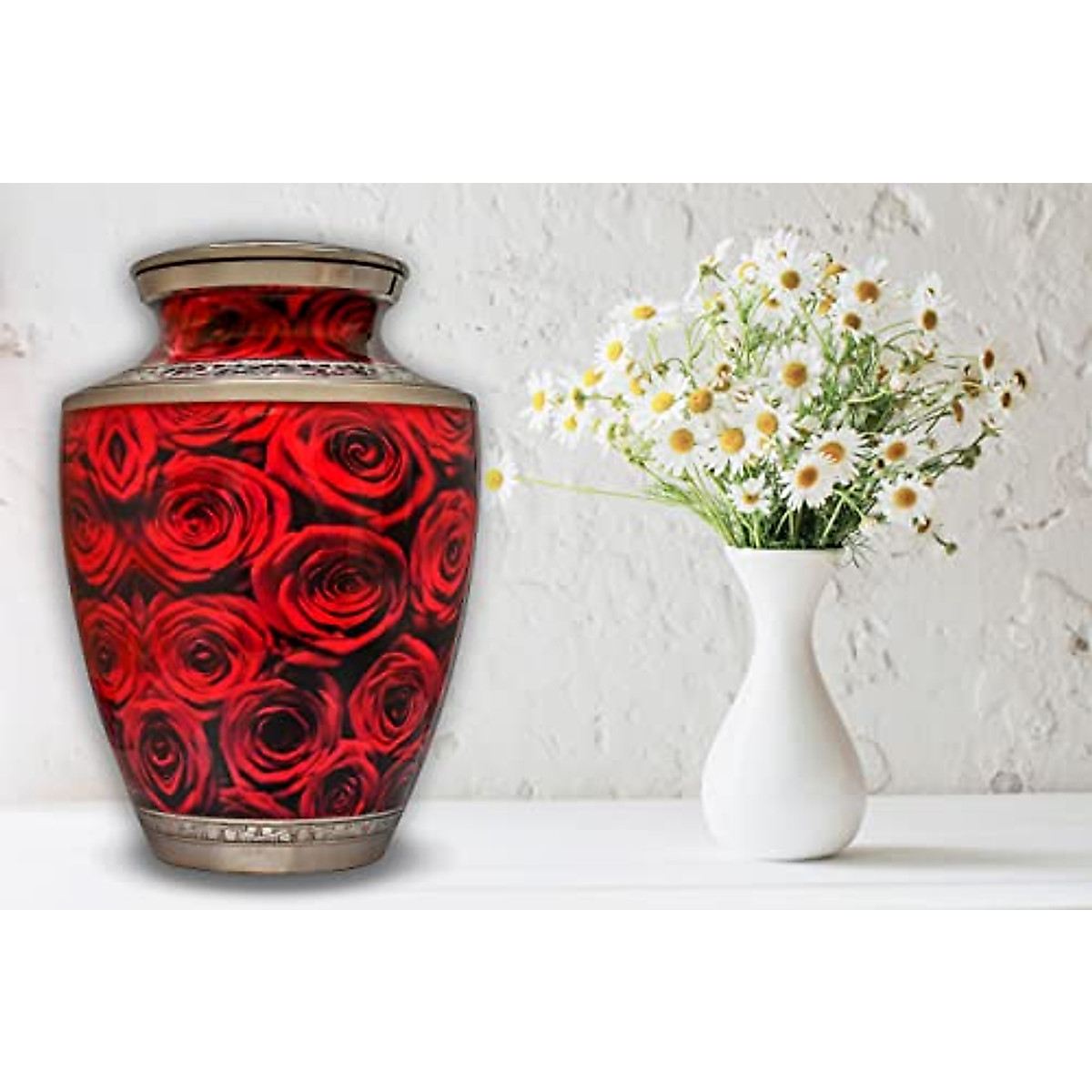 Crimson Rose Cremation Urn for Human Ashes Adult Large up to 220cu Handcrafted Aluminuim Metal Decorative Urn Rose Cremation Urn (Large)