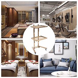 Xuthusman 2-Tier Foldable Tray Trolley Salon 4-Wheel Rolling Cart Utility Storage Shelves Holder with Service Tray Stainless Steel (Gold)