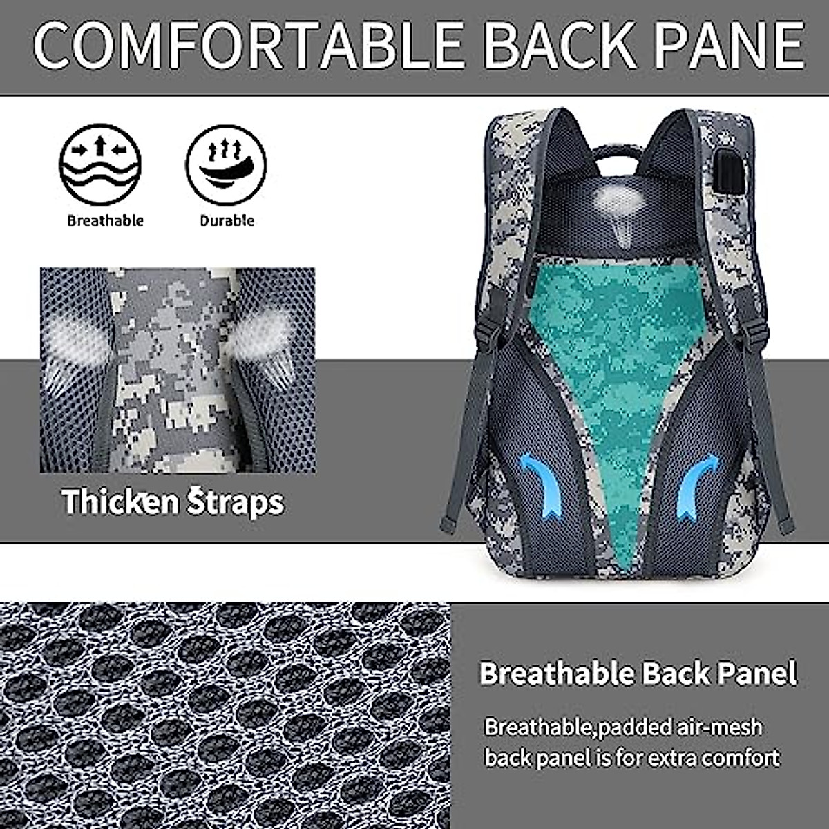 outdoor plus Camo Backpack,Military Teen Boys Backpacks for School, Army Bookbag with USB Charging Port,40L