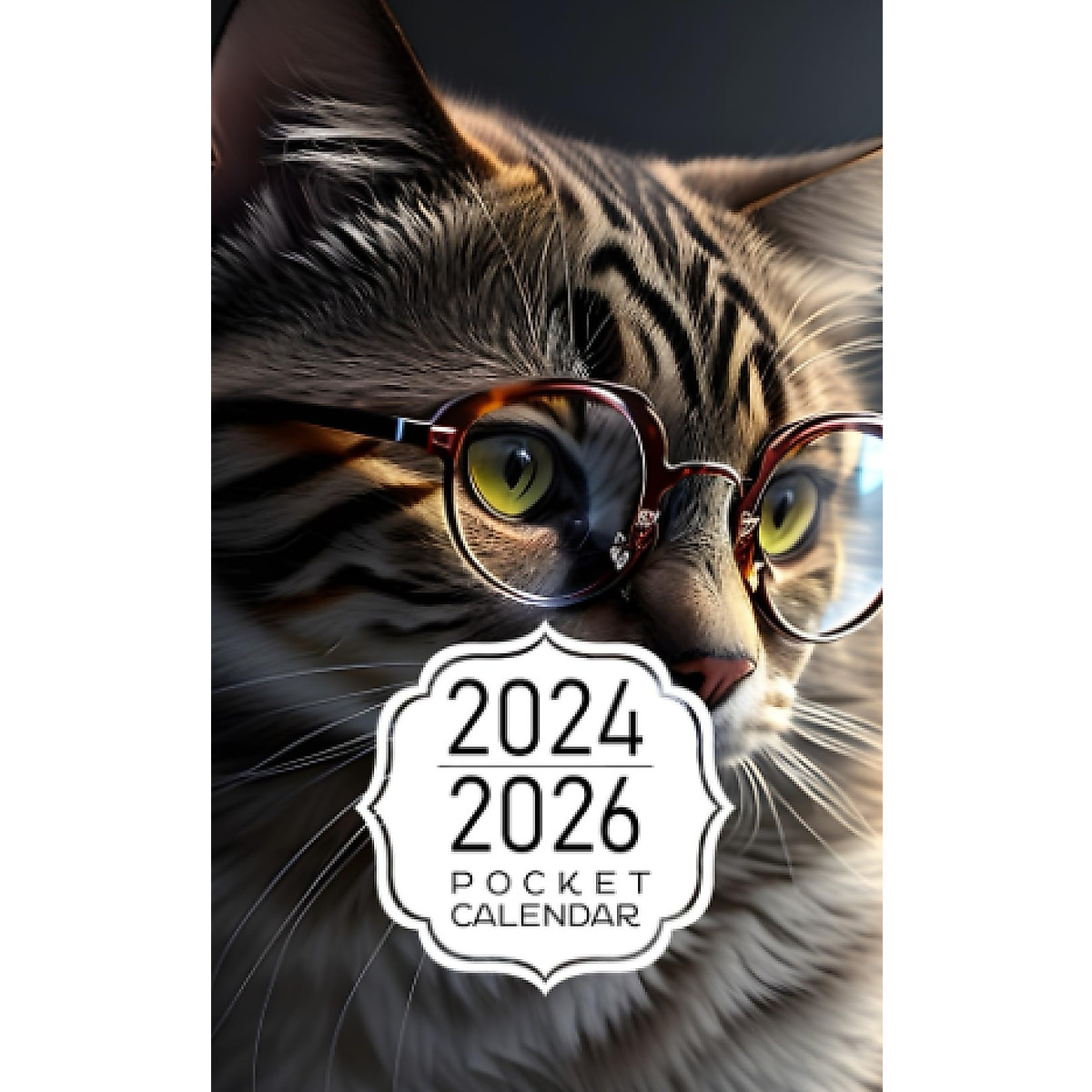 Pocket Calendar 2024-2026: Two-Year Monthly Planner for Purse , 36 Months from January 2024 to December 2026 | Artistic image | Cat with glasses