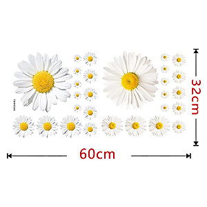 Toyvian Daisy Flower Wall Stickers 3D Removable Flowers Decal Floral DIY Mural for Nursery Bedroom Living Room Bathroom Kitchen Decoration