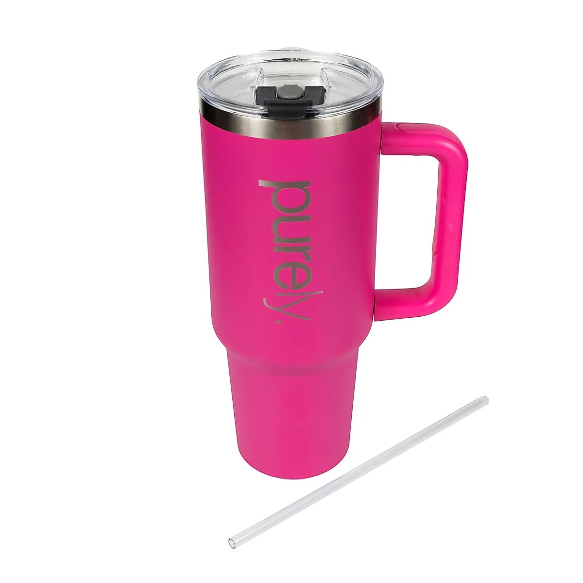 PURELY 40 oz Ceramic Lined Insulated Tumbler with Handle, Leak Resistant 2-way Lid and Straw, Ceramic Lined Travel Mug (Pink, 40oz)