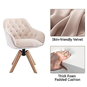 Gnrolaz Swivel Desk Chairs No Wheels,Cute Vanity Chair with Tufted Shell Back & Wood Legs,Comfortable Home Office Desk Chairs/Rolling Chair/Task Chair/Computer Chairfor Living Room,Bedroom,Makeup Room