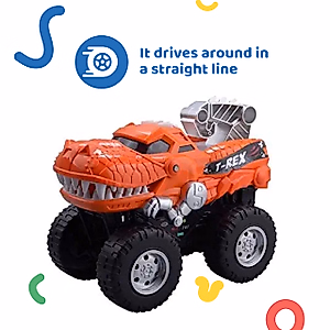 BUILD ME Dazmers Dino Monster Truck - Motorized T-Rex Monster Truck for Kids 3 Years and Up - Roars and Lights Up - Big Dinosaur Truck Toy - Durable 10" Long Monster Truck for 3 Year Old Boys