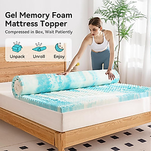 AMICLIBER 2 Inch 5 Zone Memory Foam Mattress Topper Full Size, Comfortable Mattress Topper for Back Pain Relief, Gel Infused Bed Topper, Blue