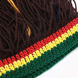 Kirmoo Knit Rasta Beanie Hats for Men Funny Winter Hats for Adults Jamaican Hat with Dreadlocks Fake Dreads Wig (Brown Beanie)