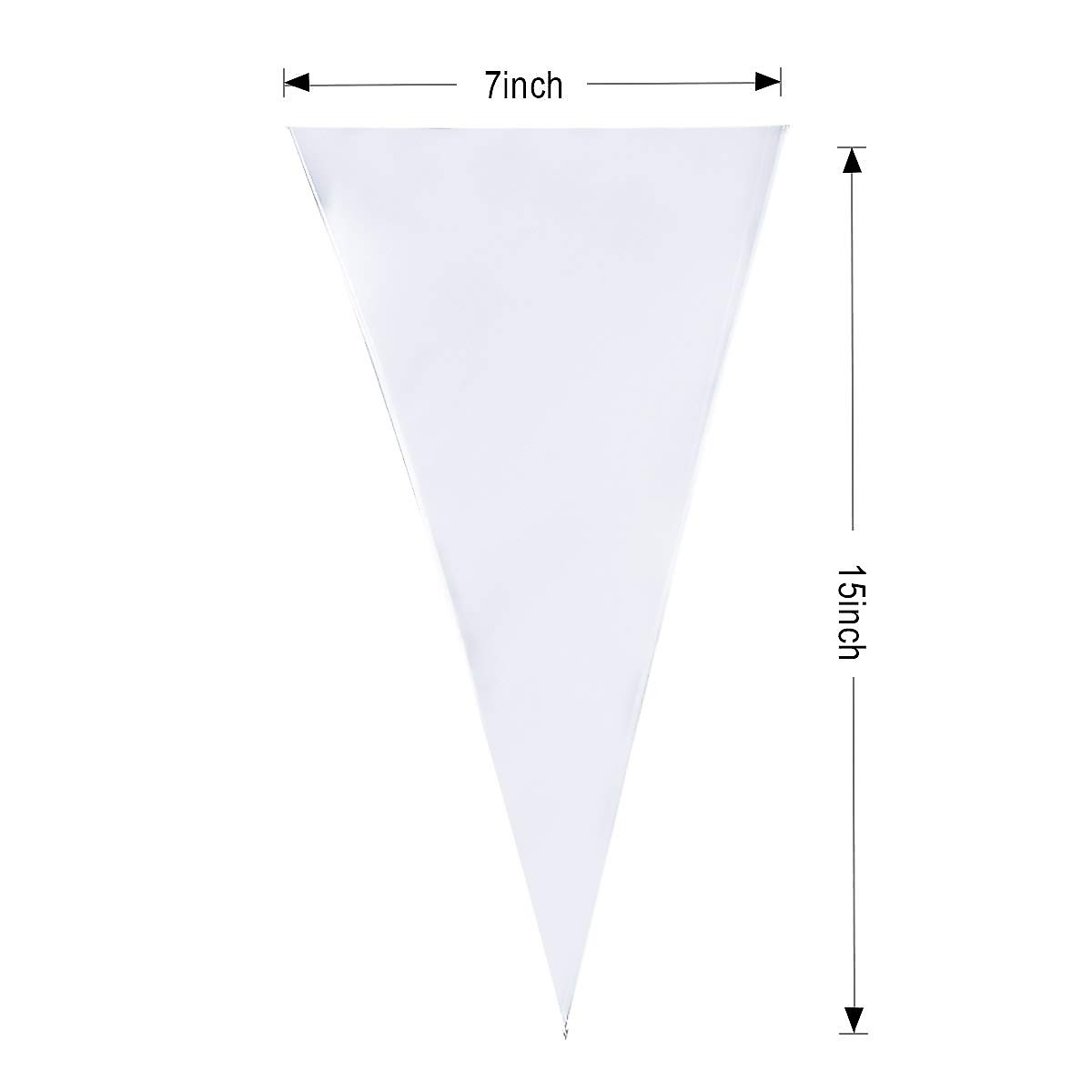 Cone Bag 100 PCS Clear Cello Treat Bags Popcorn Bags 7 by 15 Inch Triangle Goody Bags with Twist Ties for Candies Handmade Cookies (100 Large)