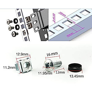 RION TECH M6 Cage Nuts & Screws for Server Shelves Cabinets, Lengthened 16mm- Rack Mount Screws (50 Pk)