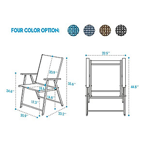 Folding Patio Chairs with Arms, Portable Patio Dining Chairs Sling Back Chairs for Garden, Set of 2