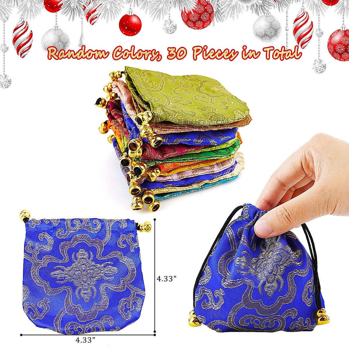 Lzttyee 30Pcs Silk Brocade Embroidered Drawstring Jewelry Pouch Bag Gift Bags Baskets Drawstring Coin Purse (Random Color)