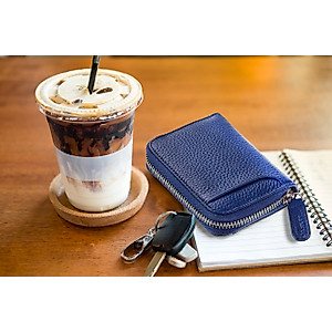 Travelambo Genuine Leather Coin Case Small Wallet YKK Zipper(Blue)