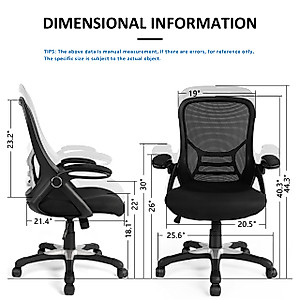 Office Chair Ergonomic Mesh Swivel Computer Task Desk Chair Comfortable, Flip-up Arms, Adjustable Height, Black