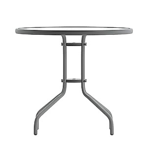 Flash Furniture Bellamy 31.5'' Round Tempered Glass Metal Table, Silver