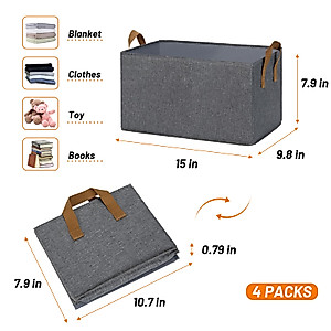 HNZIGE Large Storage Bins Closet Organizer,4 Pack Collapsible Shelf Organizer Shelves Basket Storage Bin,Fabric Foldable Bins Baskets for Clothes(15x9.8x7.9Inch,Gray)