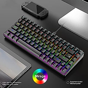 ciciglow Mechanical Gaming Keyboard, Portable 84 Keys USB C Keypads with RGB Backlight Light for PC Gamers Laptop Work，Wired Keyboards with Type C Port(Black)