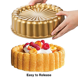 Goaste 9.5 Inch Charlotte Cake Pan, Reusable Mold Fluted Cake Pan, Nonstick Aluminium Cake Mold with Flower Shape for Cheese Cake, Chocolate Cake, Strawberry Shortcake, Brownie Tart Pie