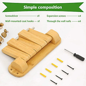 SPOPSOOD Coat Rack Wall Hooks, Wall Hooks Made of Pure Solid Bamboo, Robust, Beautiful & Personalized Wall Mounted Bathroom Towel Rack