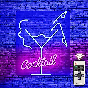 Cocktails Neon Signs Beer Bar Man Cave Club Bedroom LED Dimmable Neon bar Sign for wall décor. Neon Lights sign with Switch, Bar Signs for Home Bar, Bistro, Party, Club, Door (English)