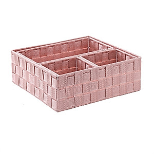 Motifeur Decorative Woven Strap Set of 4 Nesting Baskets, Bathroom Countertop Storage Bins, Handmade Organization Containers for Home Shelves, Bedroom Cabinets Closets and Kitchen Pantry (Pink)