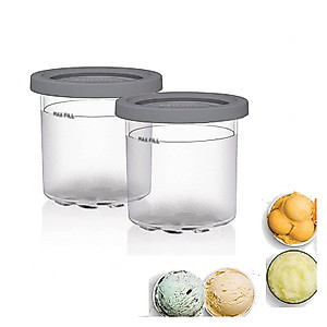 EVANEM 2/4/6PCS Creami Pints and Lids, for Ninja Creami Deluxe,16 OZ Ice Cream Containers with Lids Reusable,Leaf-Proof for NC301 NC300 NC299AM Series Ice Cream Maker,Gray-6PCS