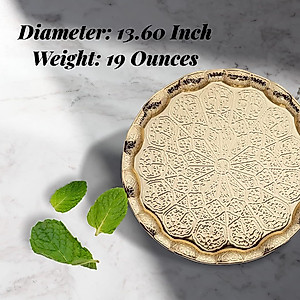 Alisveristime Turkish Ottoman Coffee Tea Serving Tray – 13.60 inches, Metal with Traditional Motifs, Available in Five Colors (Gold)
