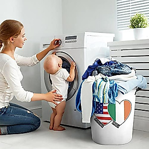 Irish American Flag Hearts Large Laundry Basket Hamper Bag Washing with Handles for College Dorm Portable
