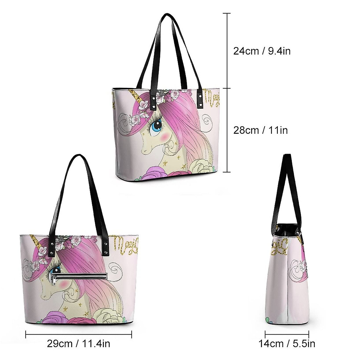 Womens Handbag Unicorn And Flowers And Butterfly Leather Tote Bag Top Handle Satchel Bags For Lady